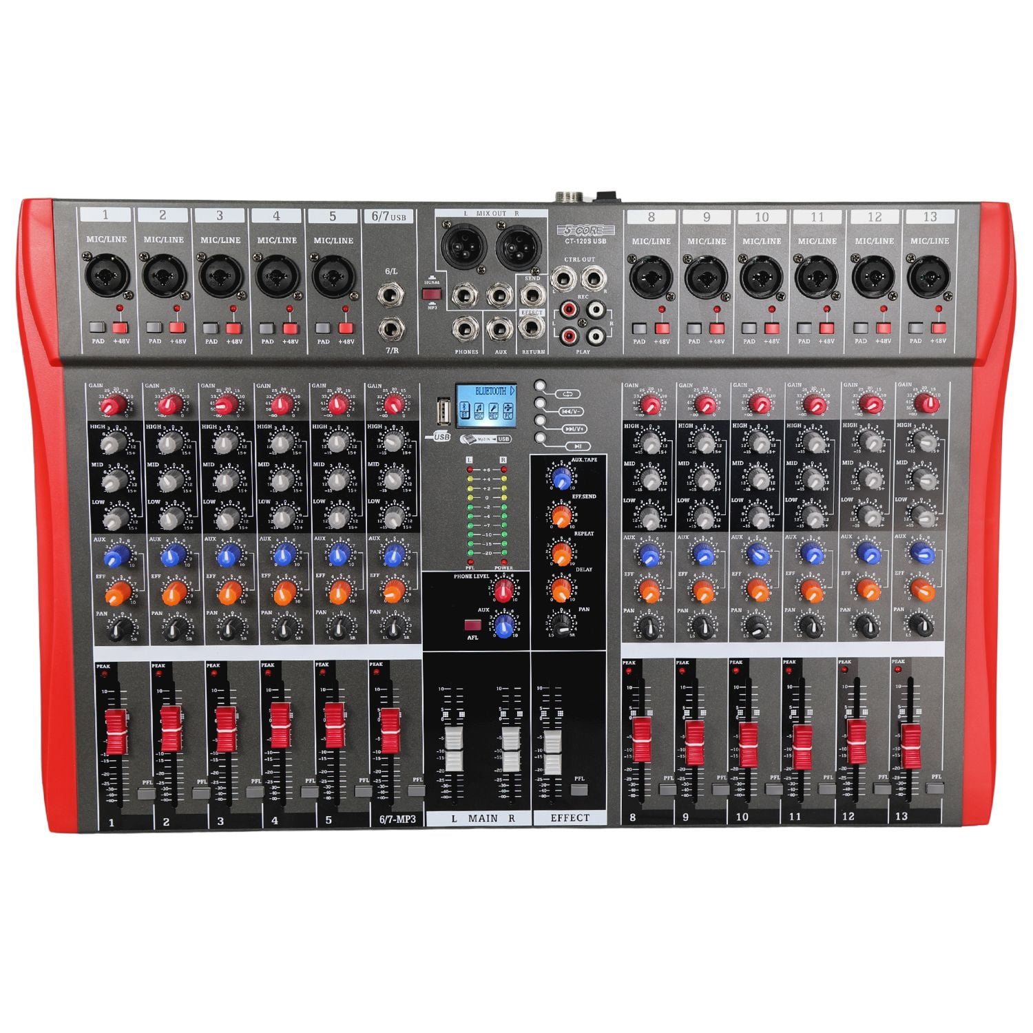 12-Channel Analog Audio Mixer with Bluetooth - DJ PA Mixing Board w ...