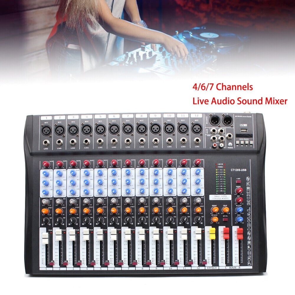 12 Channel Audio Mixer Bluetooth USB DJ Sound Mixing Console Amplifier ...