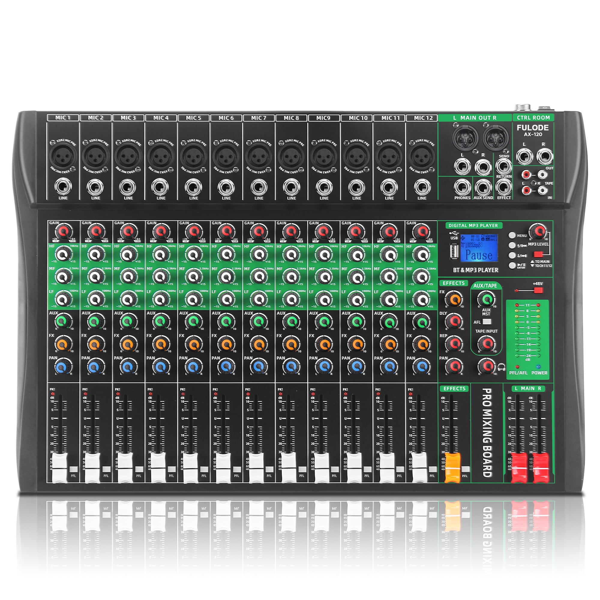 12 Channel Audio Mixer, Professional DJ Mixer Board Sound Music Mixing ...