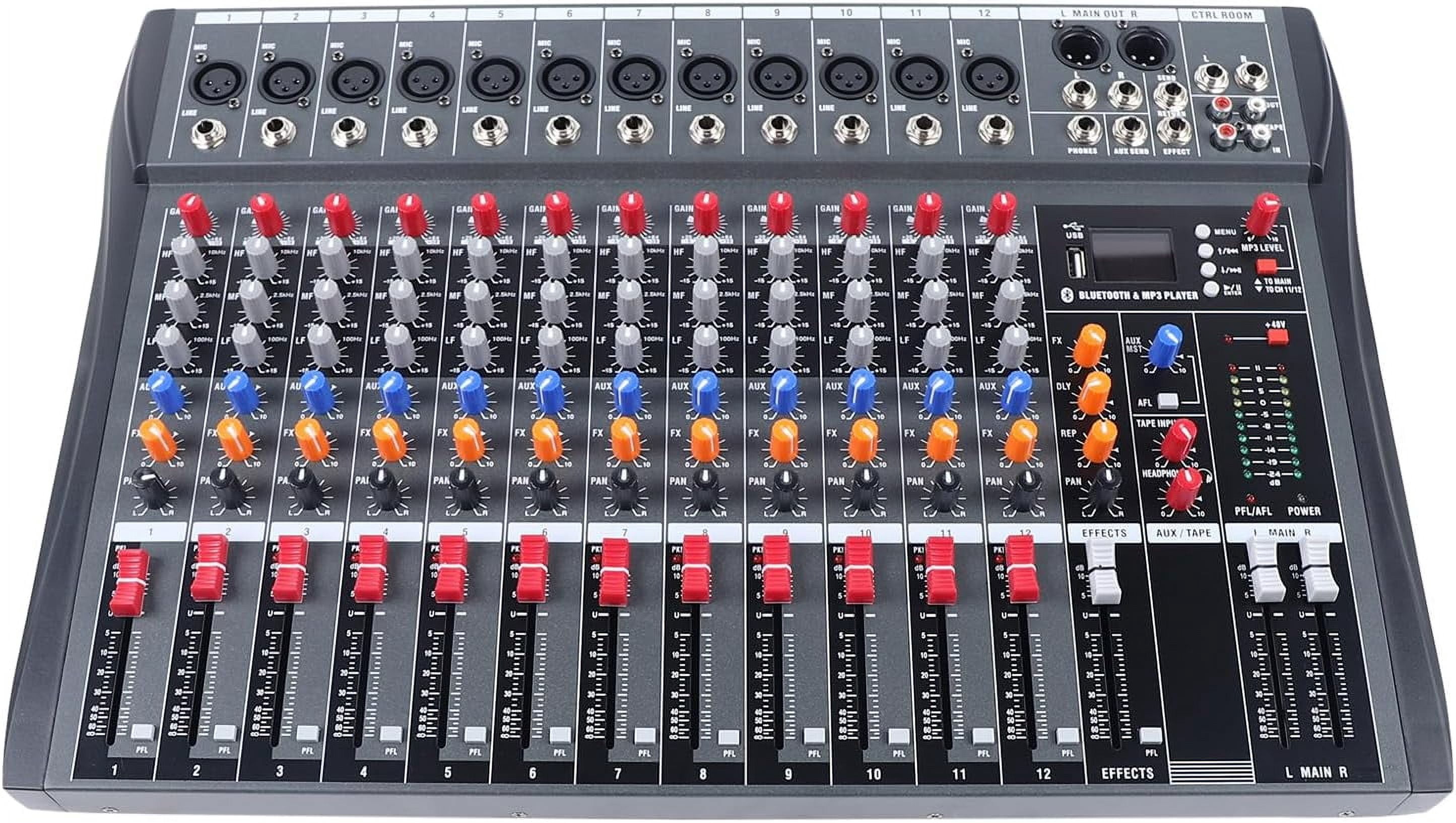 12-Channel Bluetooth Audio Mixer, Portable Audio Digital USB DJ Sound ...