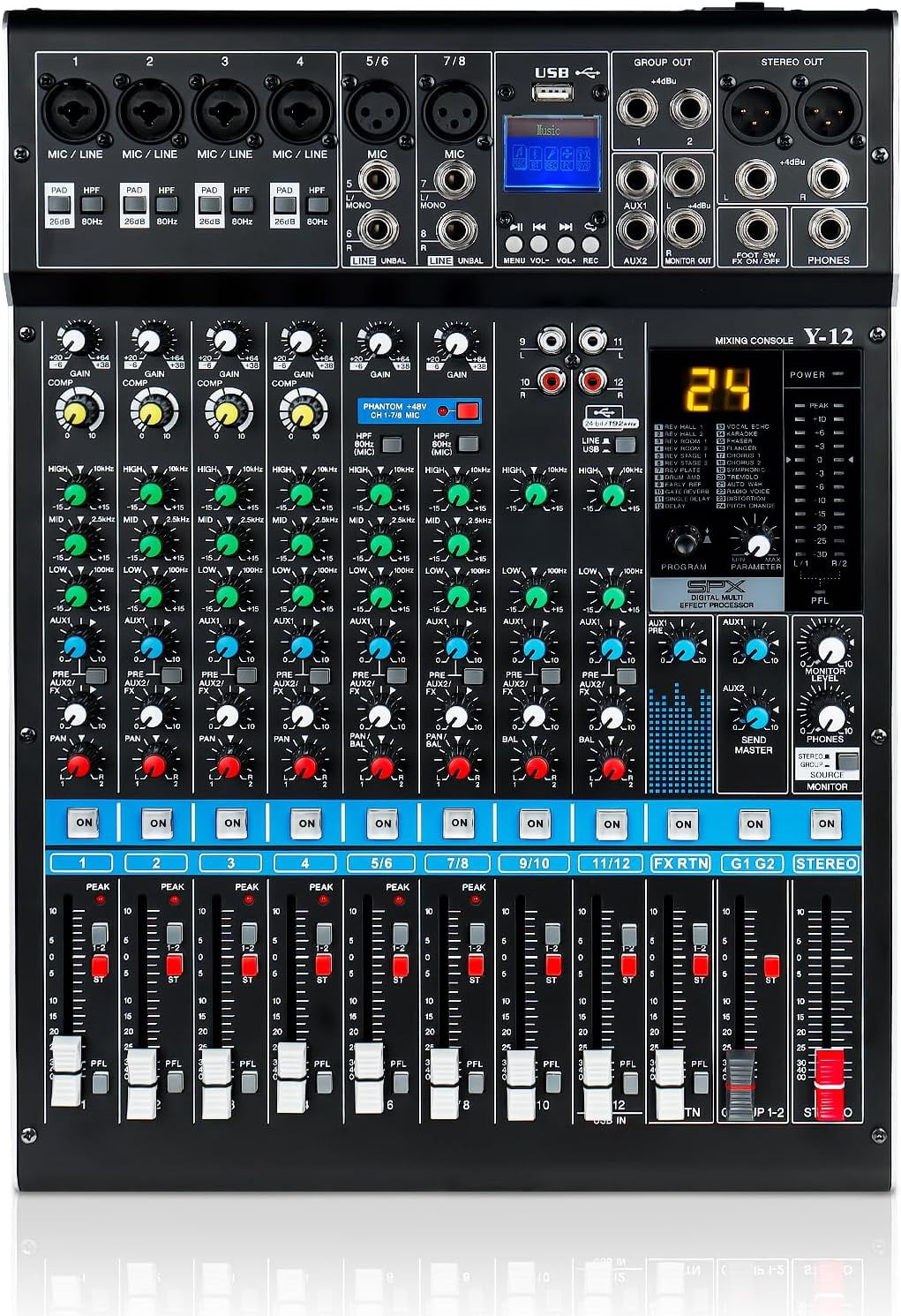 12 Channel o Mixer Professional Bluetooth DJ USB Interface Sound Board ...