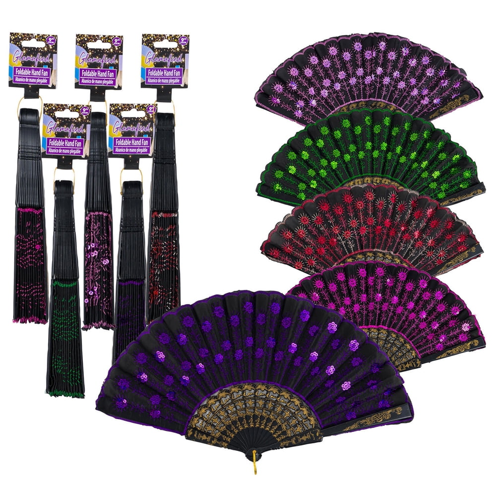 12 Chinese Folding Cloth Hand Fan Asian Japanese Oriental Plastic ...