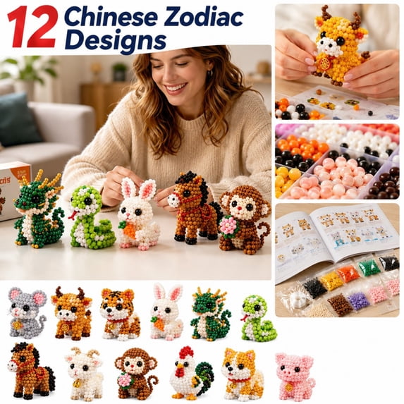 12 Chinese Zodiac 3D Beaded Animal Kit,DIY Beading Craft Set for ...