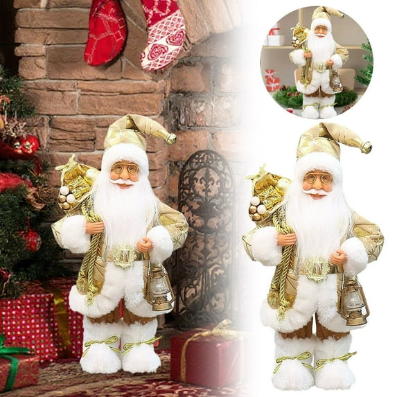 12" Christmas Santa Figurines Standing Santa Claus Figure Wearing White ...