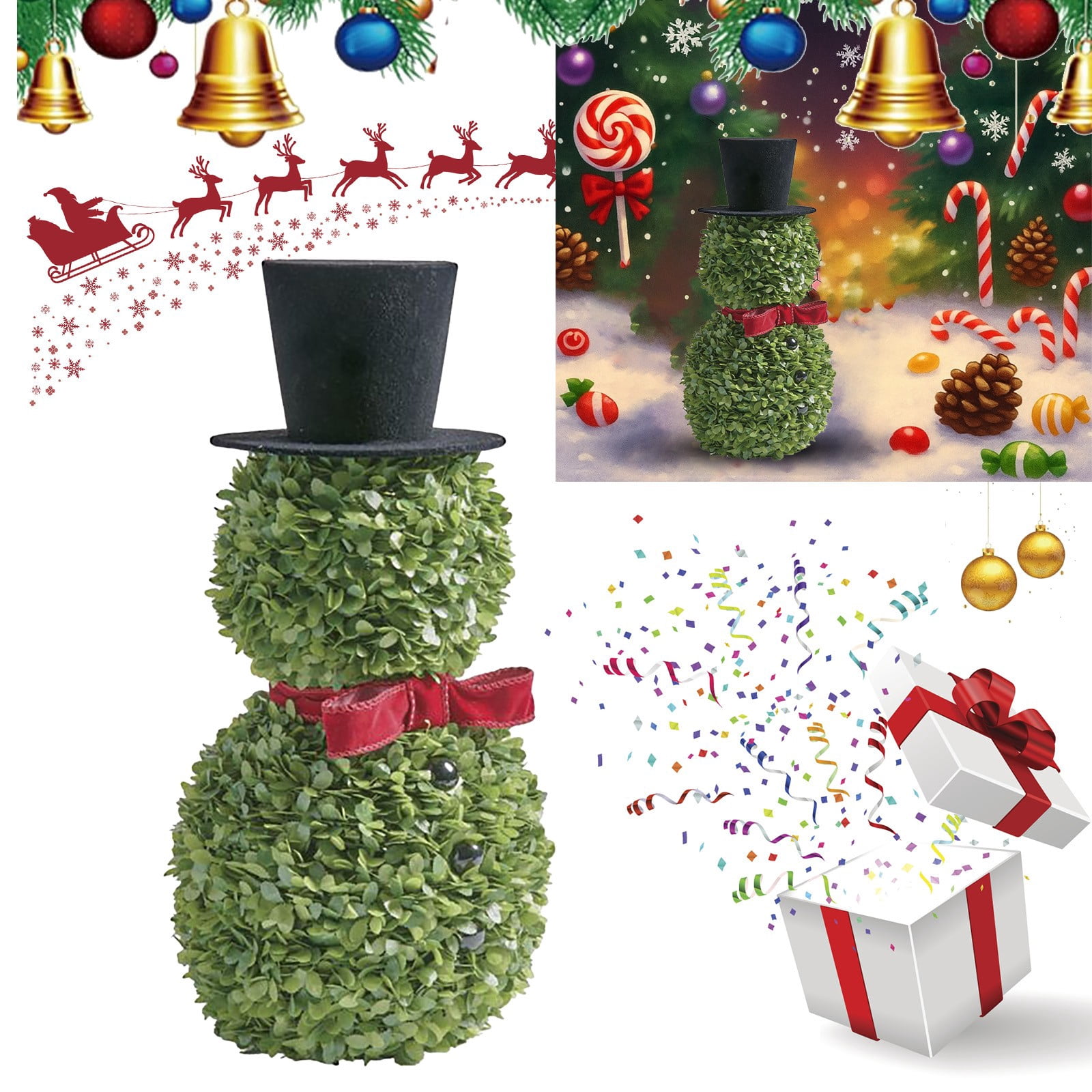 12" Christmas Snowman Topiary Tabletop Ornament Artificial Snowman ...