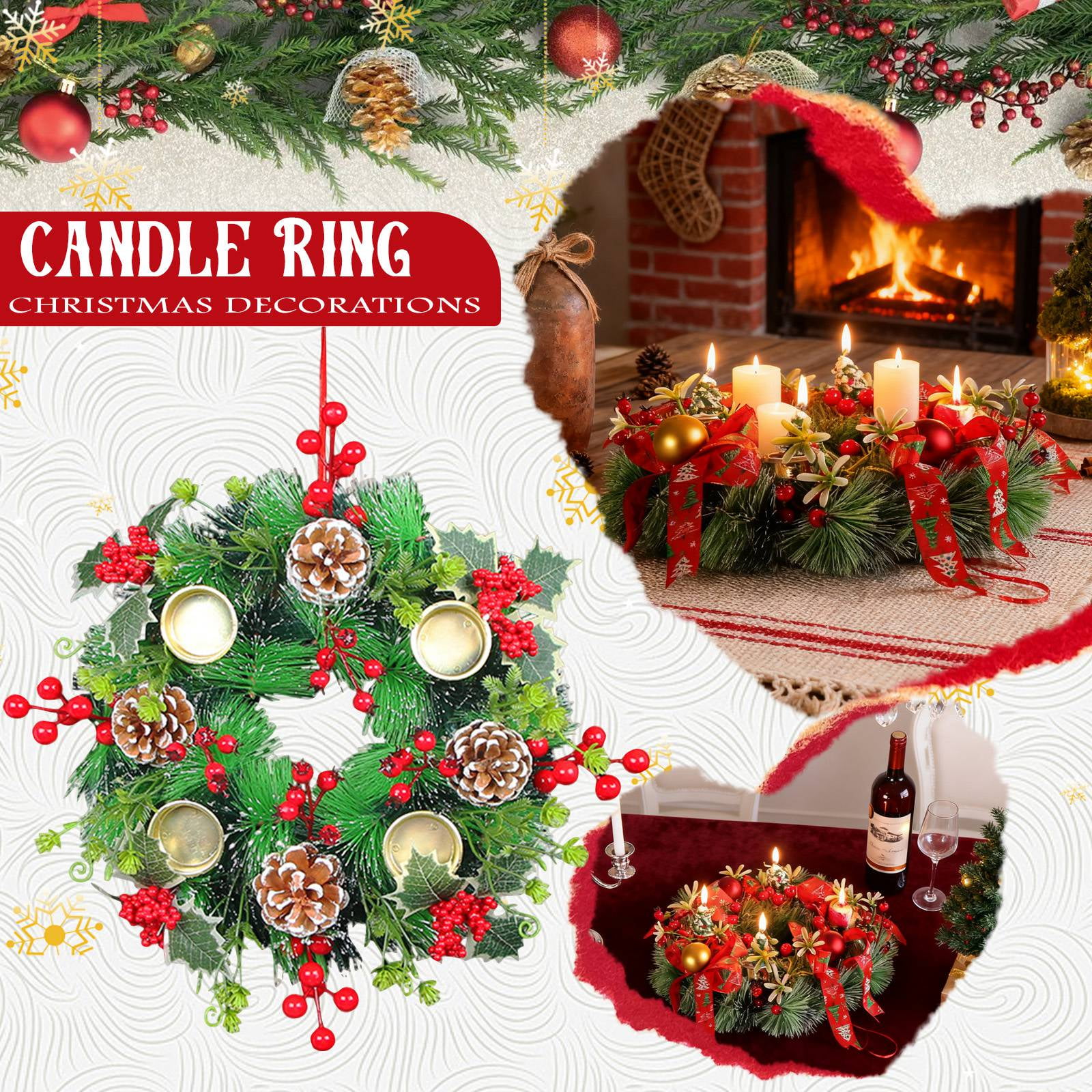 12" Christmas Wreath Candlestick Ornaments for Tabletop & Wall Decor ...