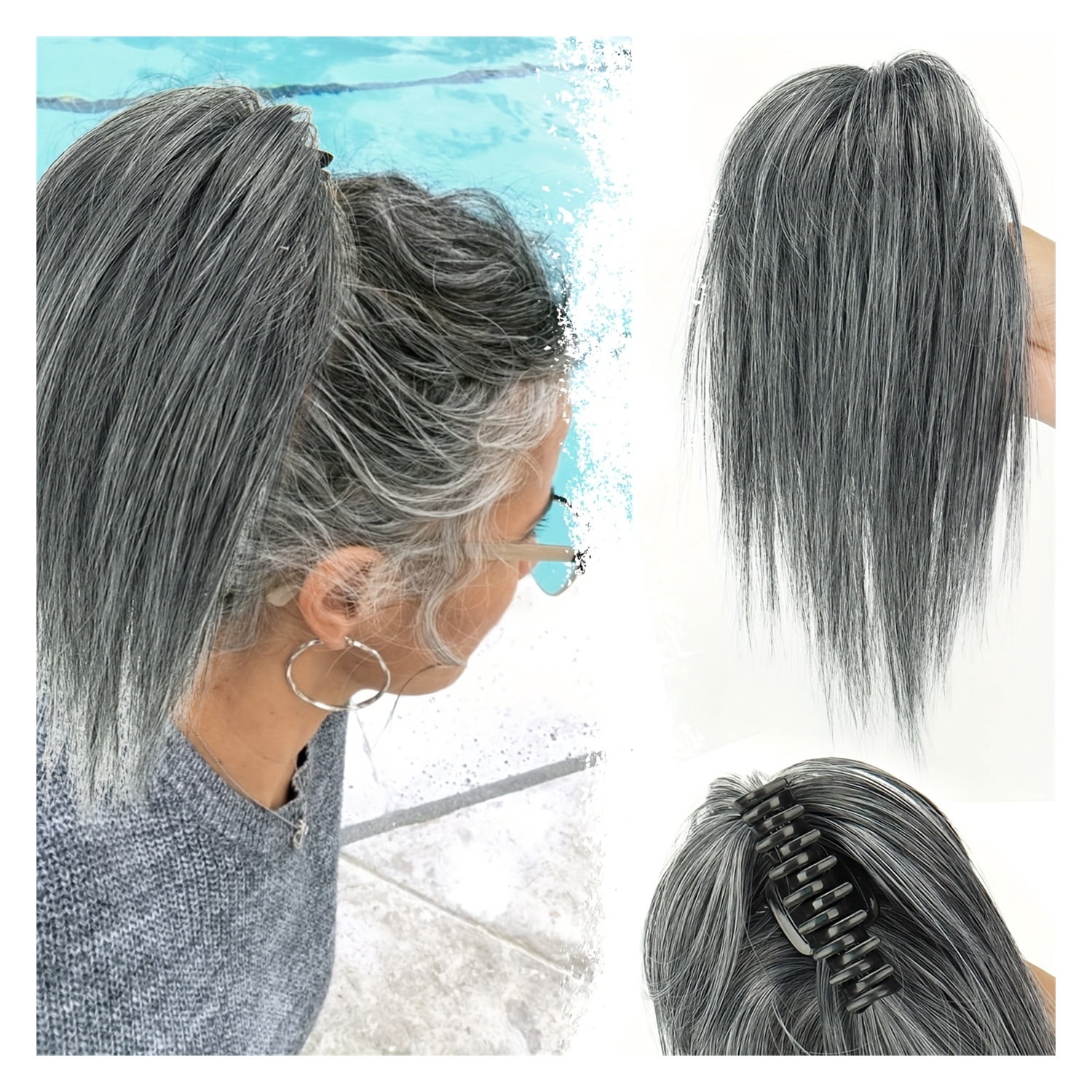 12" Claw Clip Ponytail Extensions Short Straight Multi-Layered Fake ...