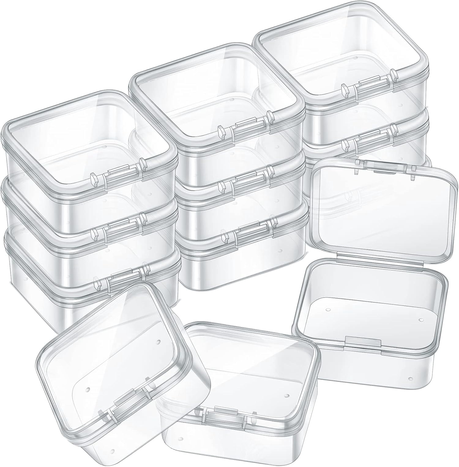 12 Clear Beads Storage Containers Box with Hinged Lid for Beads and (1 ...