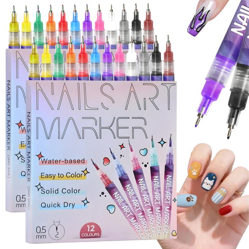 12 Color 3D Nail Art Pens Set, 0.5MM Nail Pens Nail Point Graffiti ...