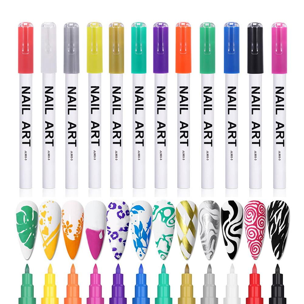 12 Color 3D Nail Art Pens Set, Nail Point Graffiti Pen Dotting I4A5 DIY ...