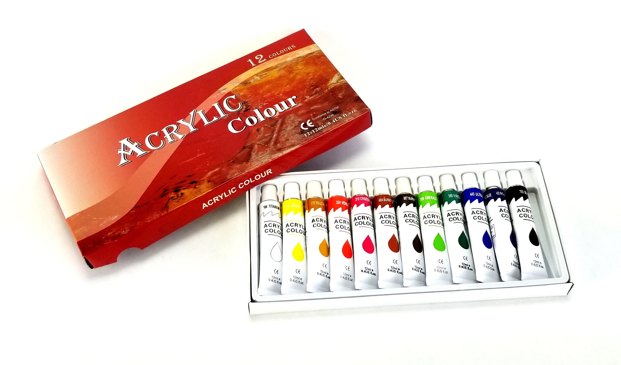 12 Color Acrylic Paint Set 12 ml Tubes Artist Draw Painting Rainbow ...