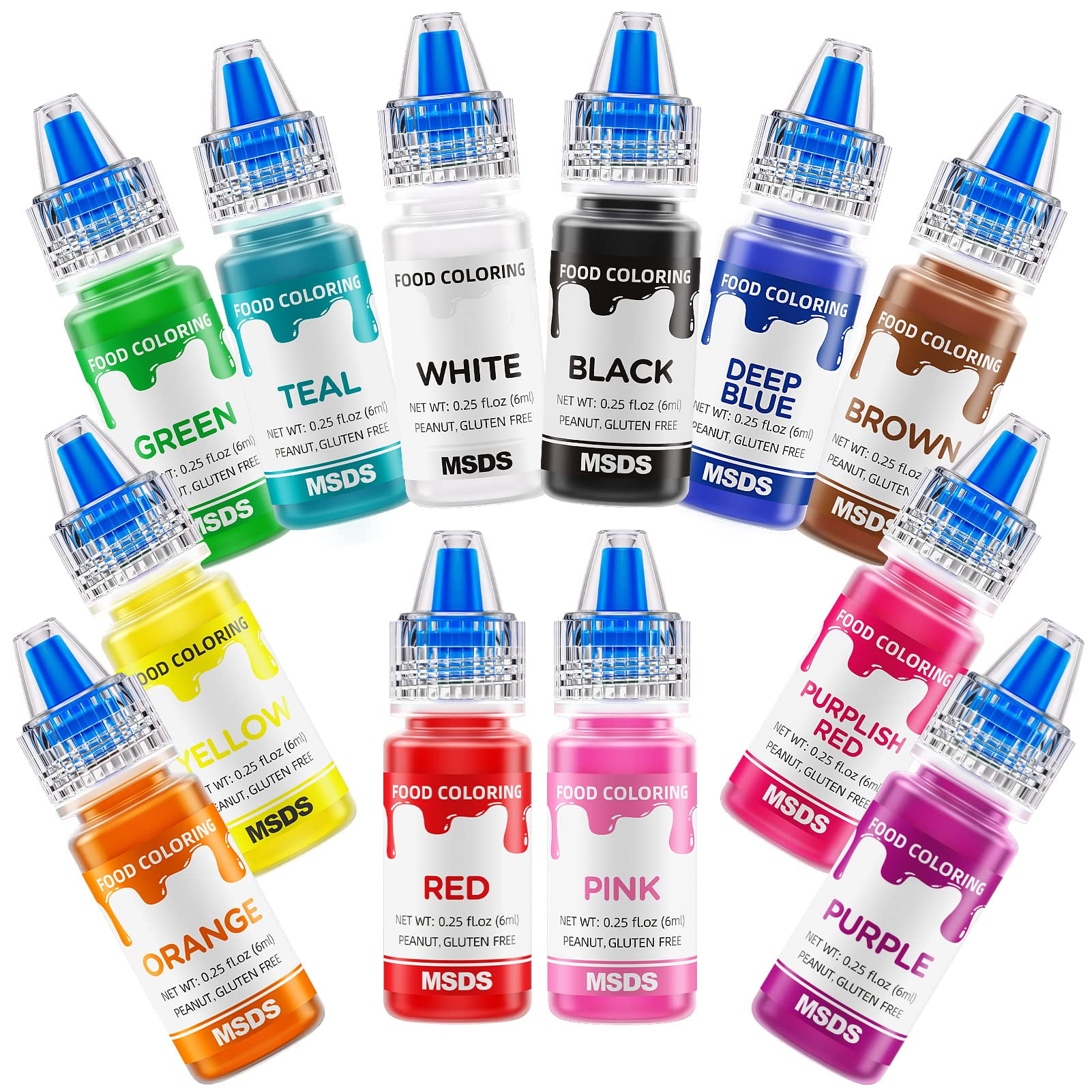 12 Color Food Coloring Set - Vibrant MDH1Liquid Food Colors Frosting ...