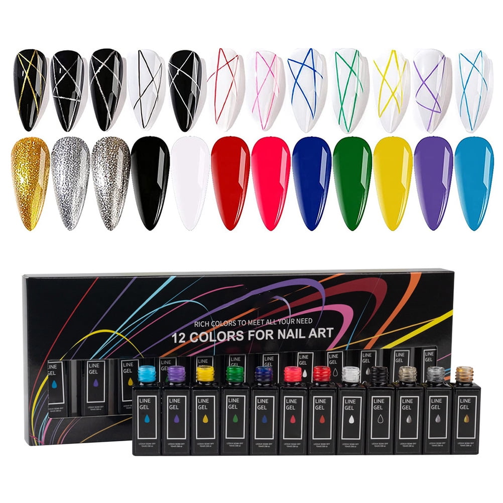 12 Color French Nail Color Line Polish Gel Kit Nail Art Line Polish Gel