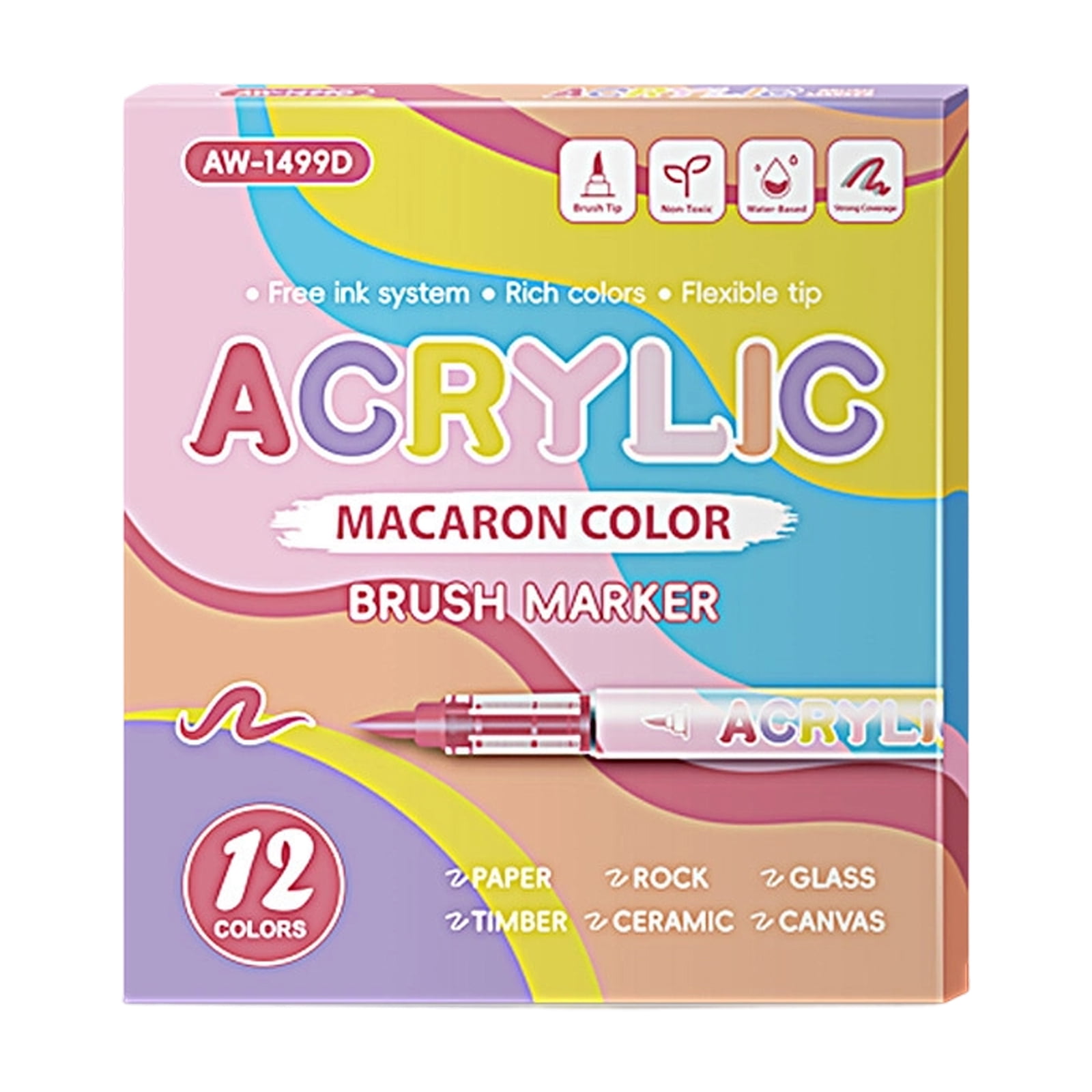 12 Color Liquid Acrylic Paint Marker Soft Brush Tip Acrylic Paint Pen ...