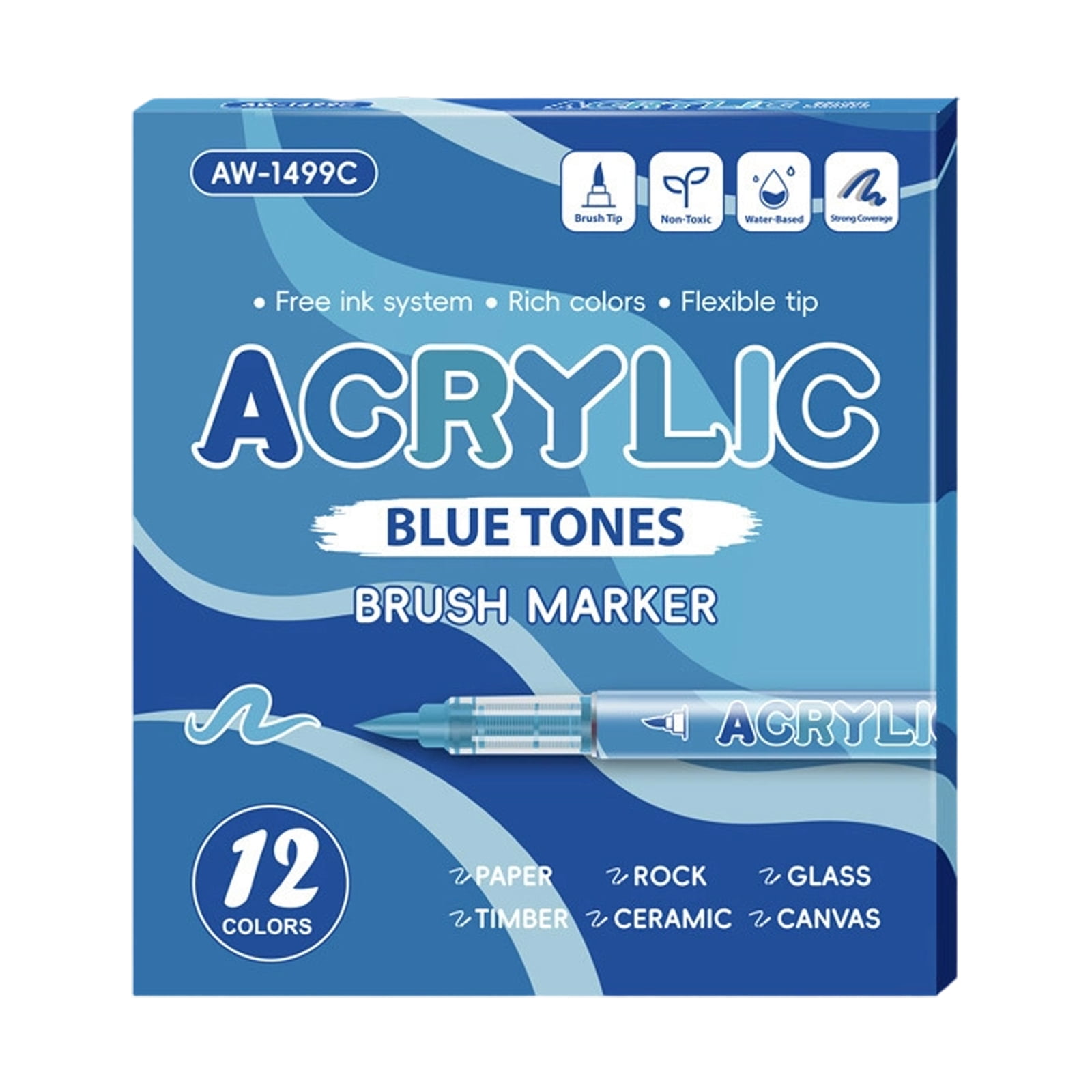 12 Color Liquid Acrylic Paint Marker Soft Brush Tip Acrylic Paint Pen ...