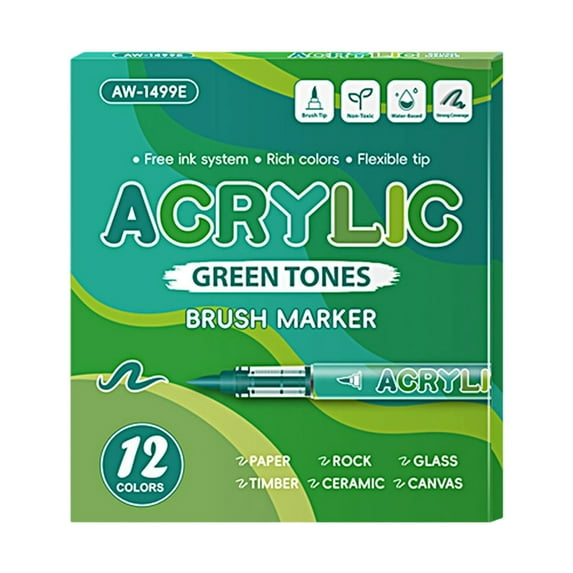 12 Color Liquid Acrylic Paint Marker Soft Brush Tip Acrylic Paint Pen ...