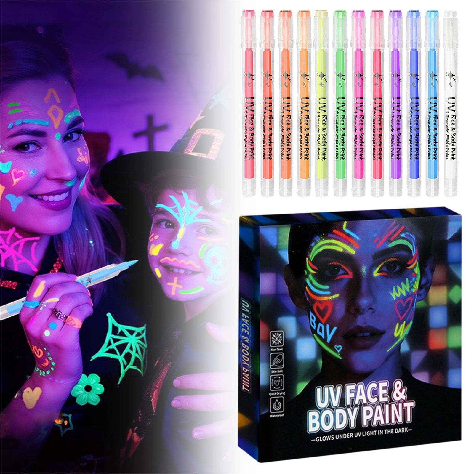 12 Color Luminous Body & Paint Pens - Acrylic Creative Pens, 0.17 Fl Oz ...