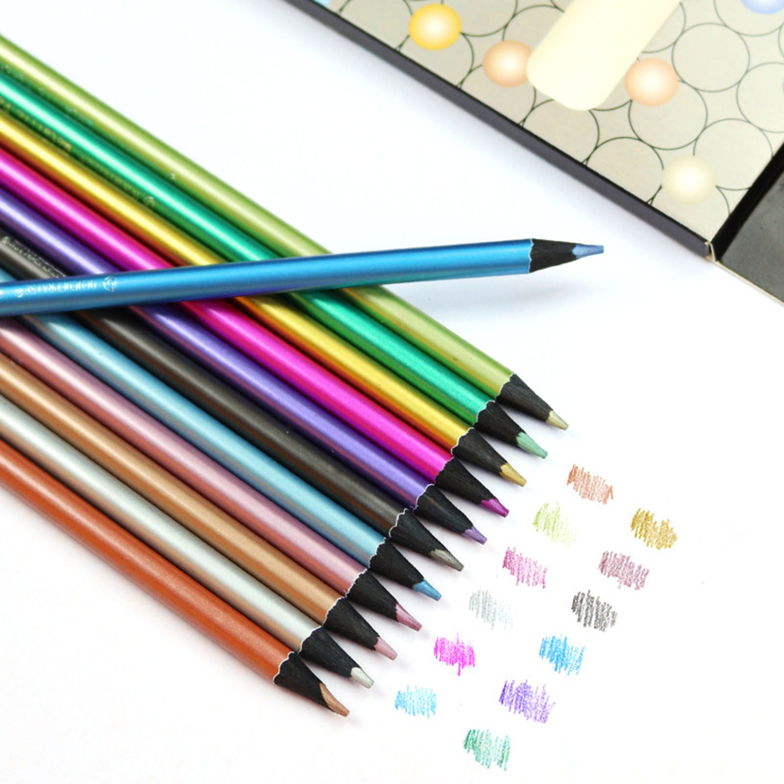 12 Color Metal Art Drawing Colored Pencils, 12X Metallic Colored ...