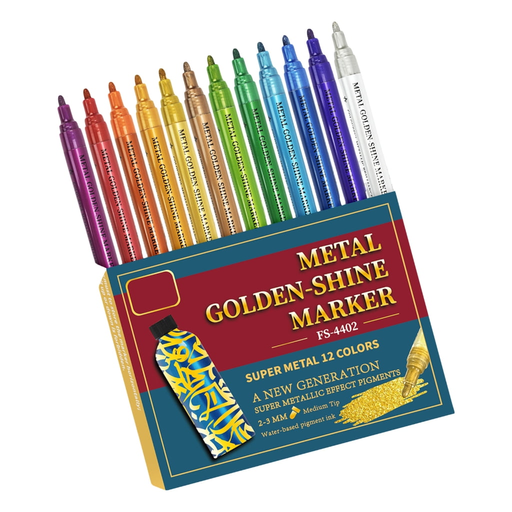 12 Color Metallic Acrylic Marker Double Headed Metallic Acrylic Paint ...