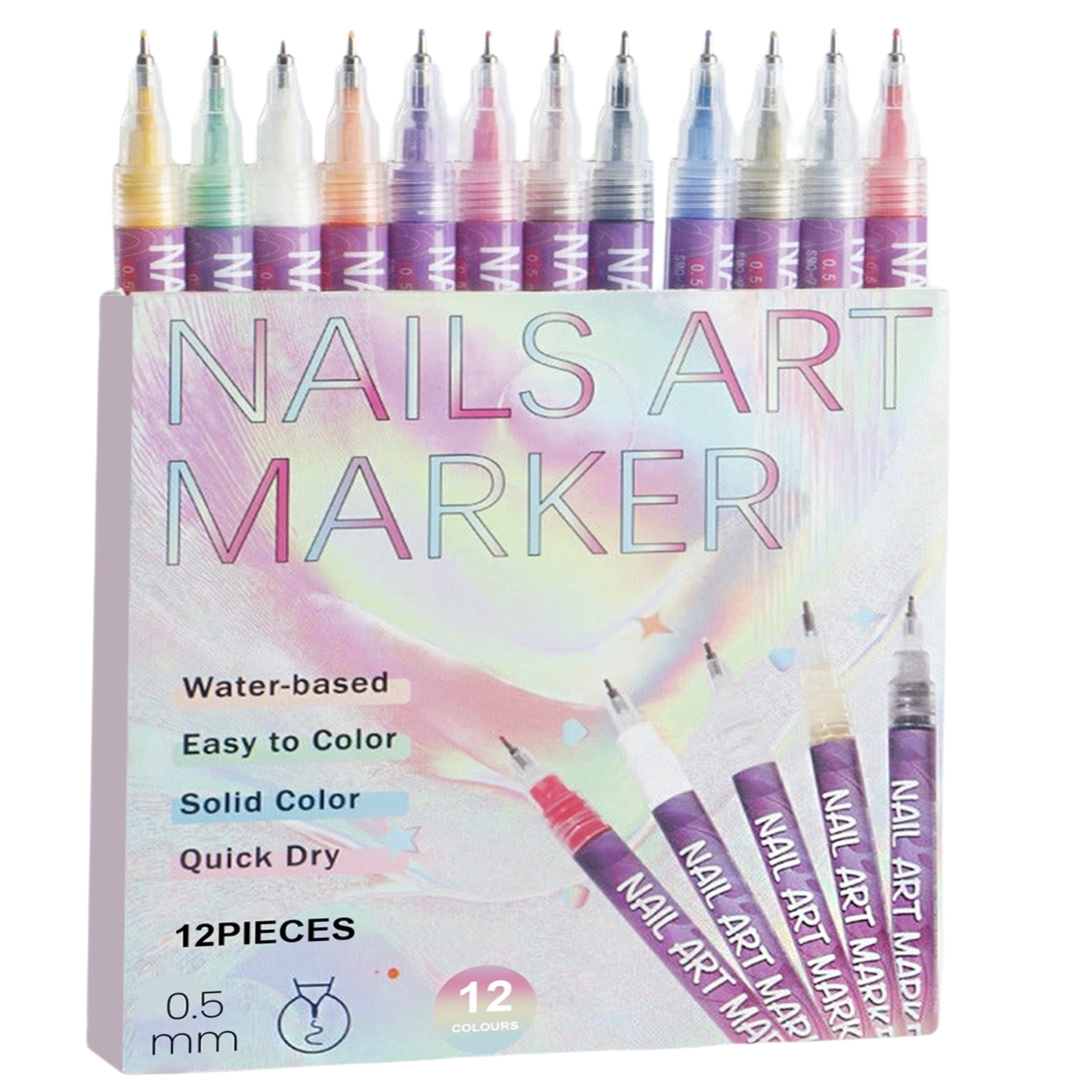 12 Color Nail Art Pens, 0.5 MM Nail Polish Pens Set Drawing Painting ...