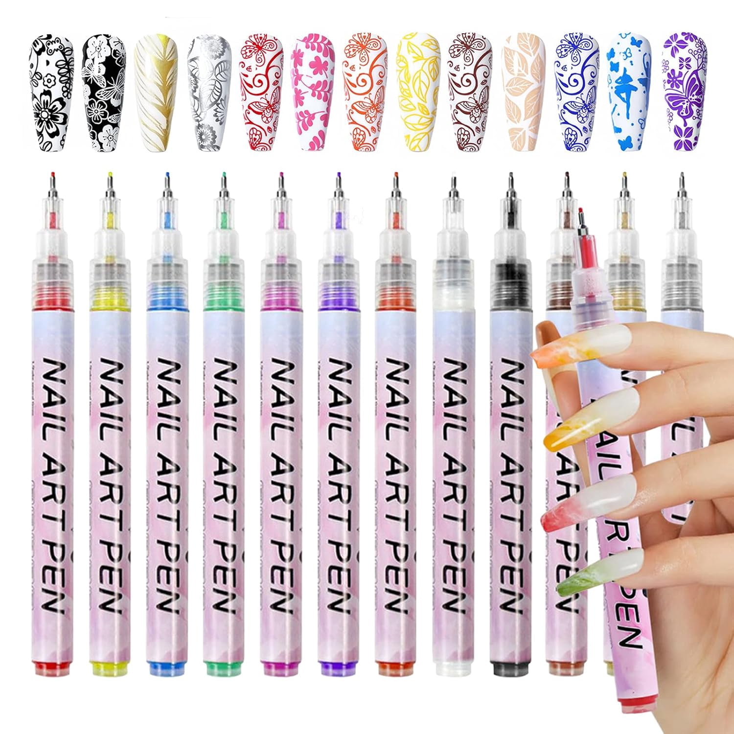 12 Color Nail Art Pens, 0.5 MM Nail Polish Pens Set Drawing Painting ...