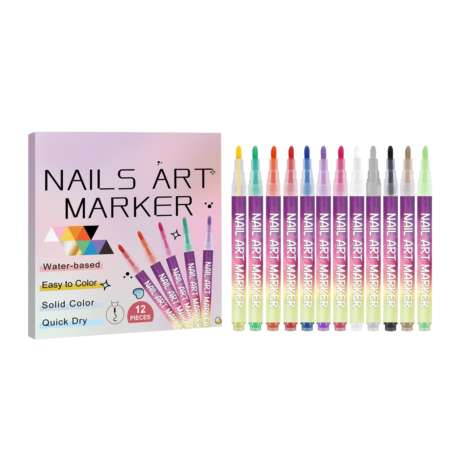 12 Color Nail Art Pens, Nail Polish Pens Set Drawing Painting Point ...