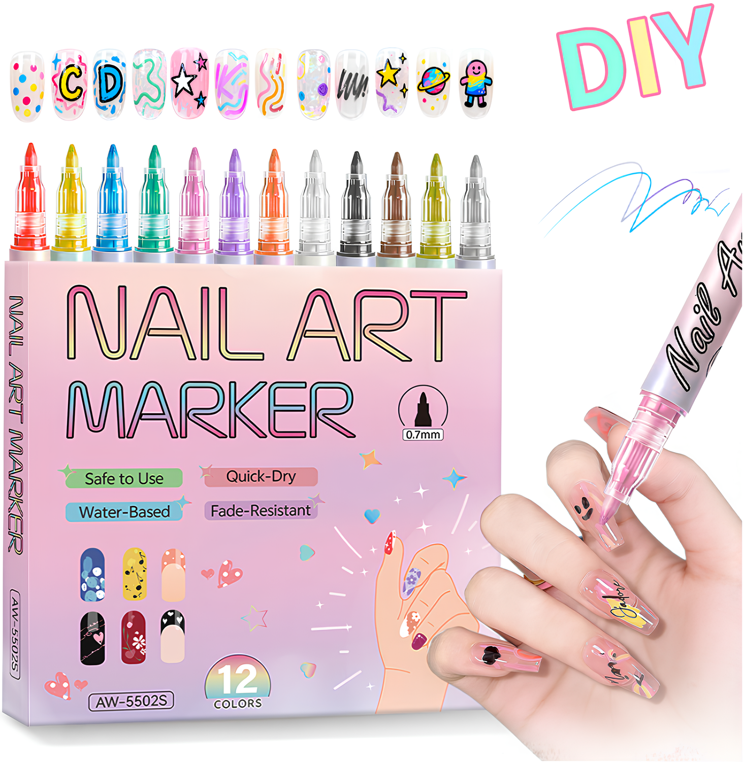 12 Color Nail Art Pens for Painting Nails,Nail Art Markers Polish Pen,0 ...