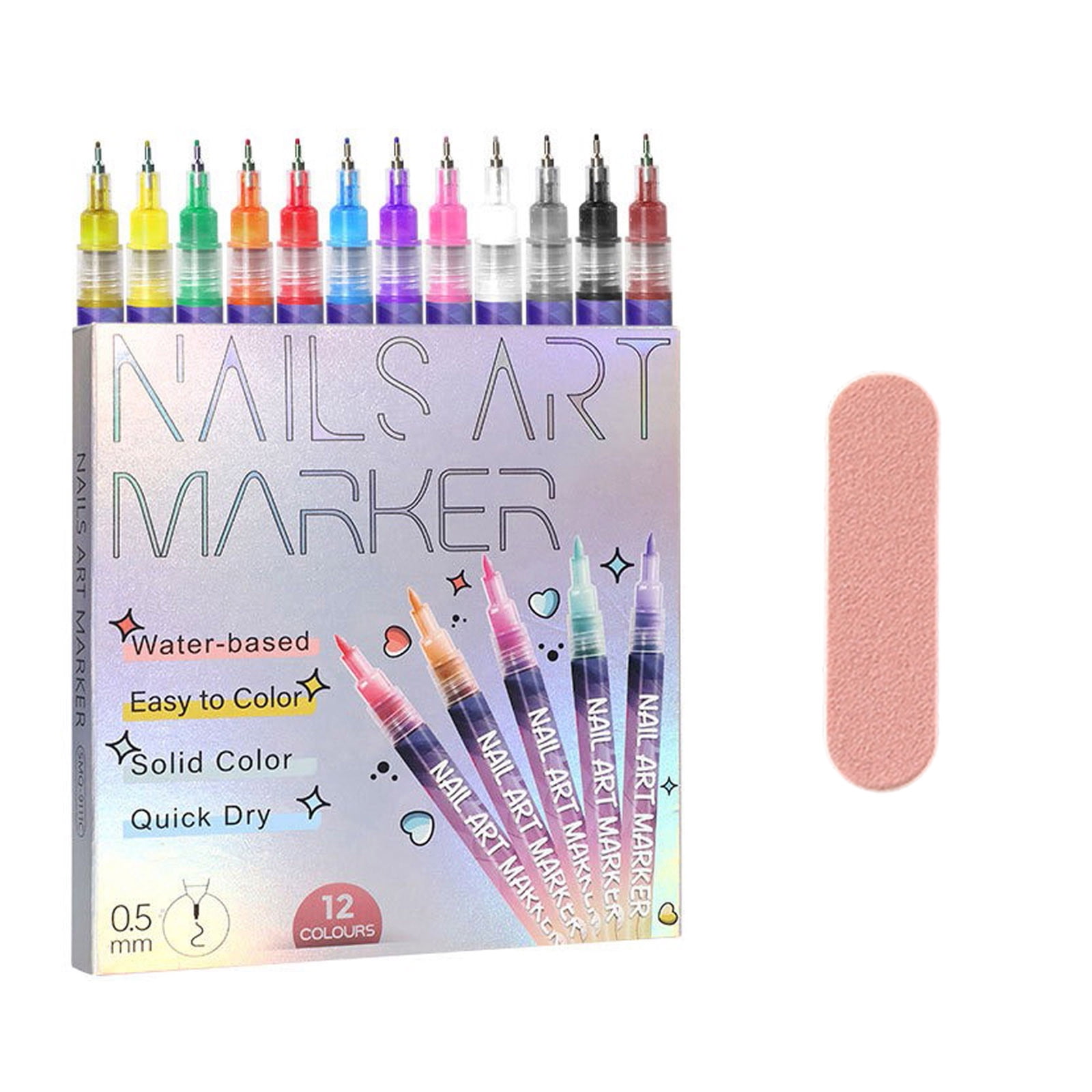 12 Color Nail Art Pens Set, 0.5 MM Extra Fine 3D Nail Polish Pens ...