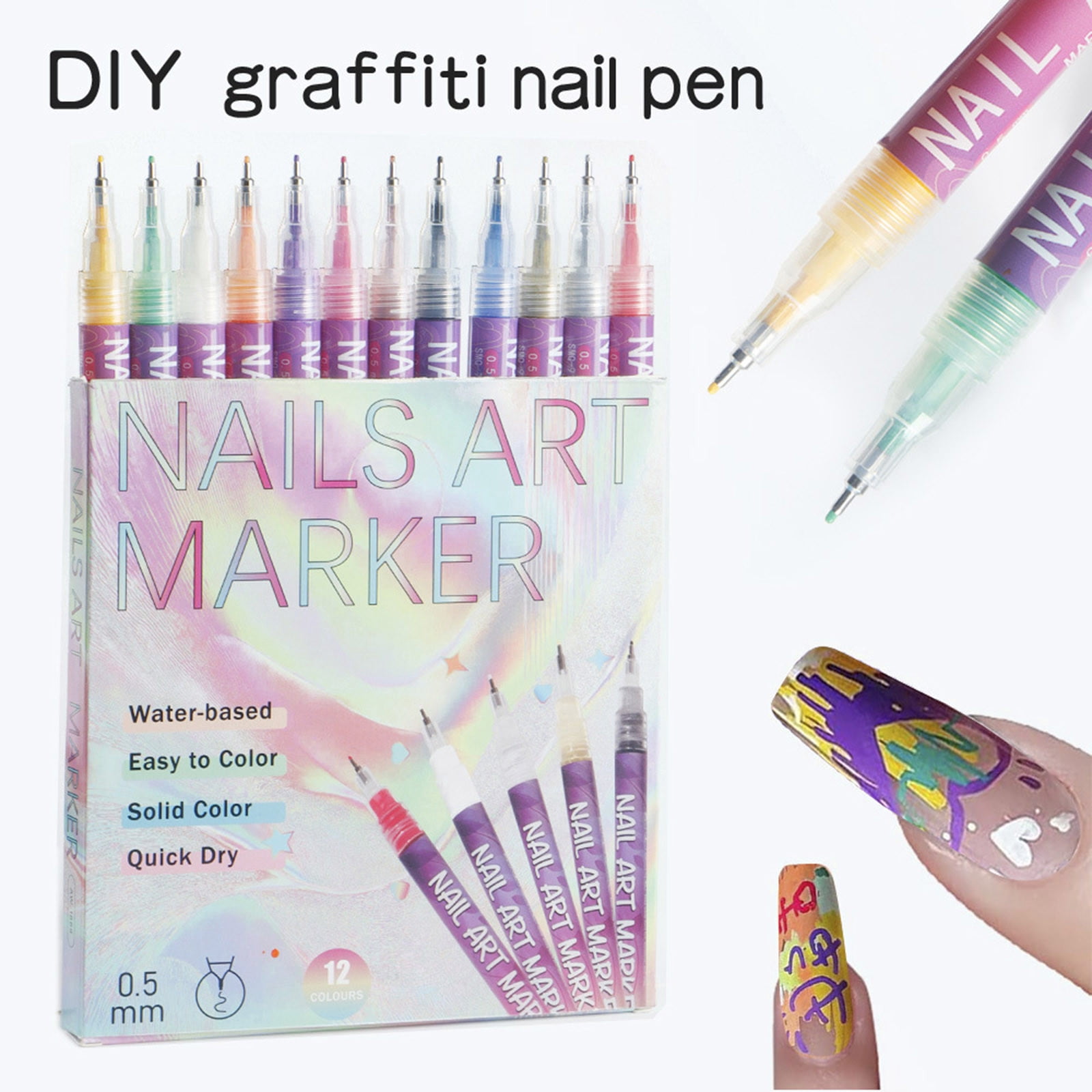 12 Color Nail Art Pens Set, 3D Nail Art Markers Doodle Pen for Precise ...