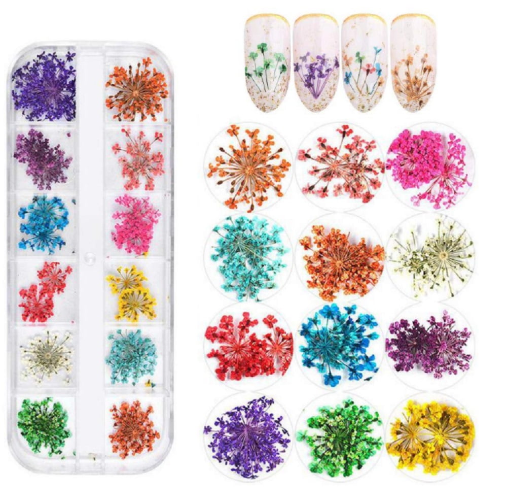 12-Color Real Dried Flower Nail Art Set - 3D Design DIY Manicure ...