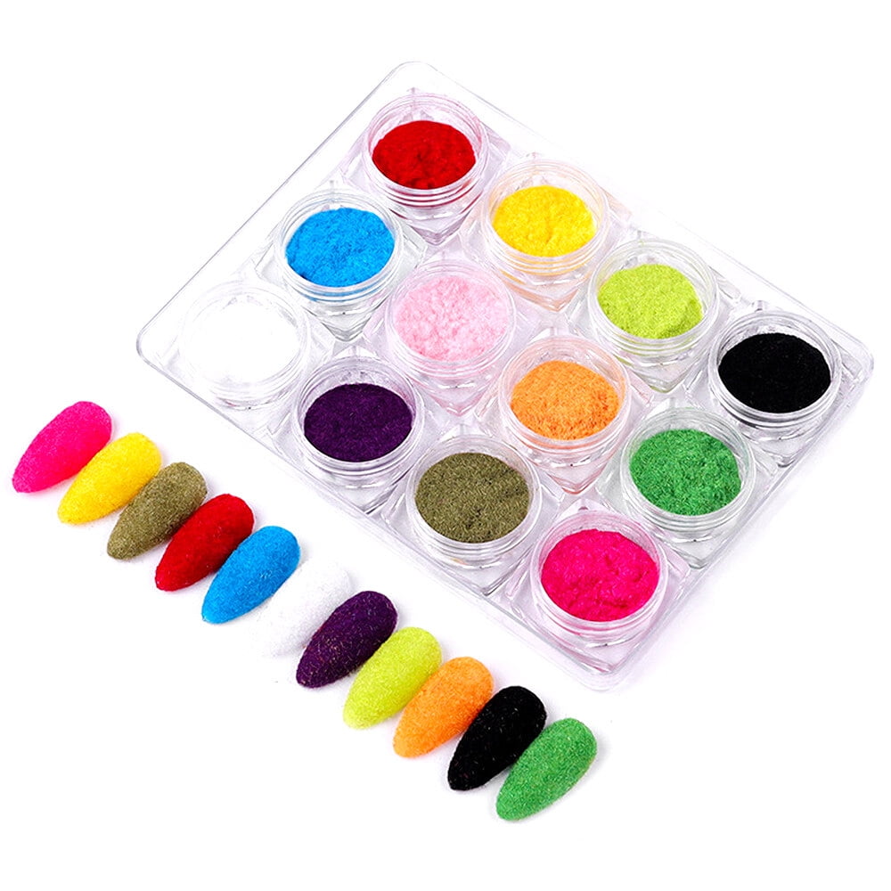 12 Color/Set Velvet Flocking Powder Decoration Velvet Nail Glitter ...