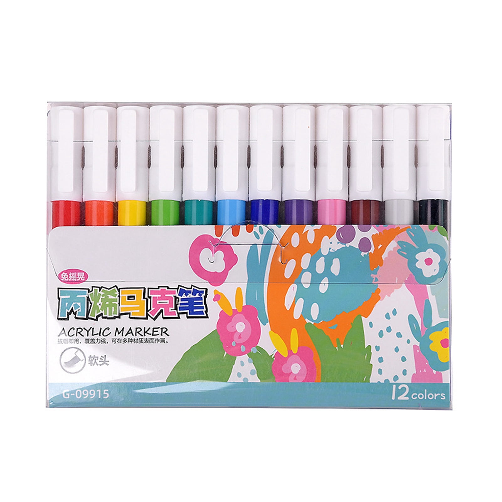 12-Color Set of Acrylic Markers- Washable, Water-based Paint Marker ...