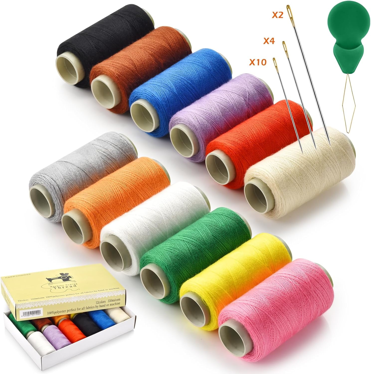 12 Color Sewing Thread Kit, Needle and Polyester Threads Small kit ...
