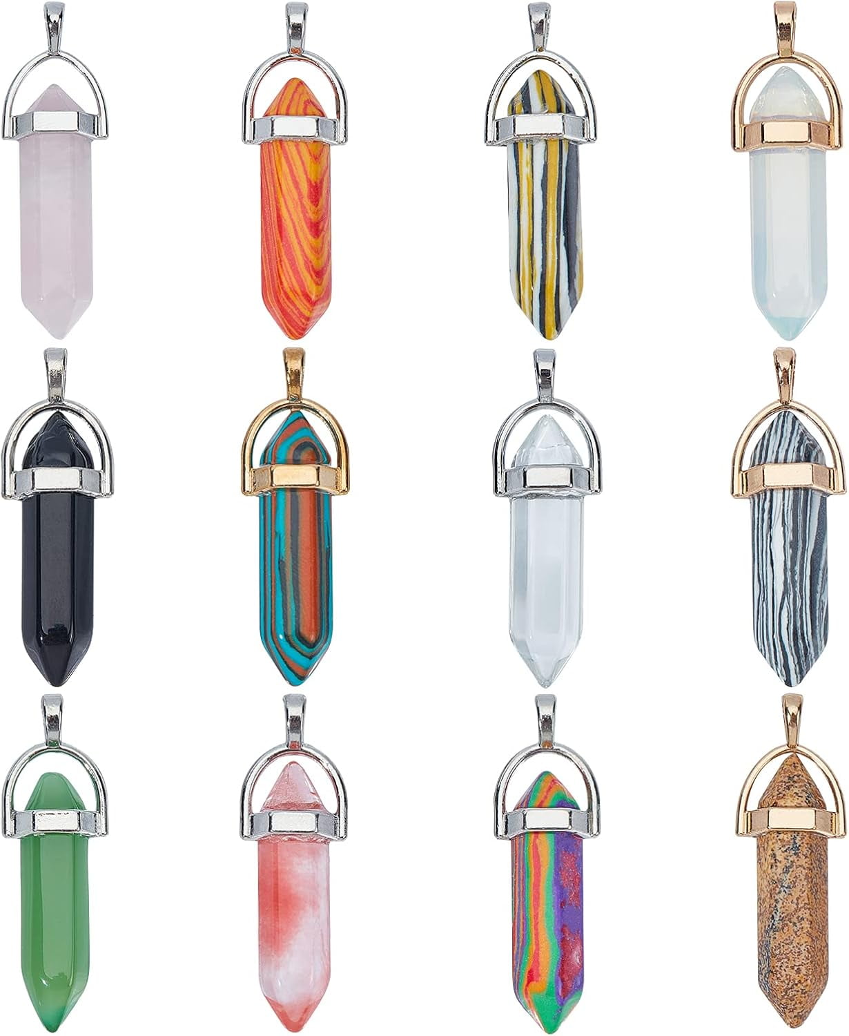 12 Color Stone Pendants Stone Shape Stone Beads Necklace Irregular ...