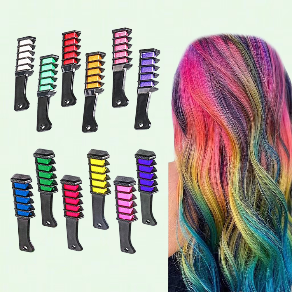12-Color Temporary Hair Chalk Comb for Girls, Adjustable Hair Coloring ...