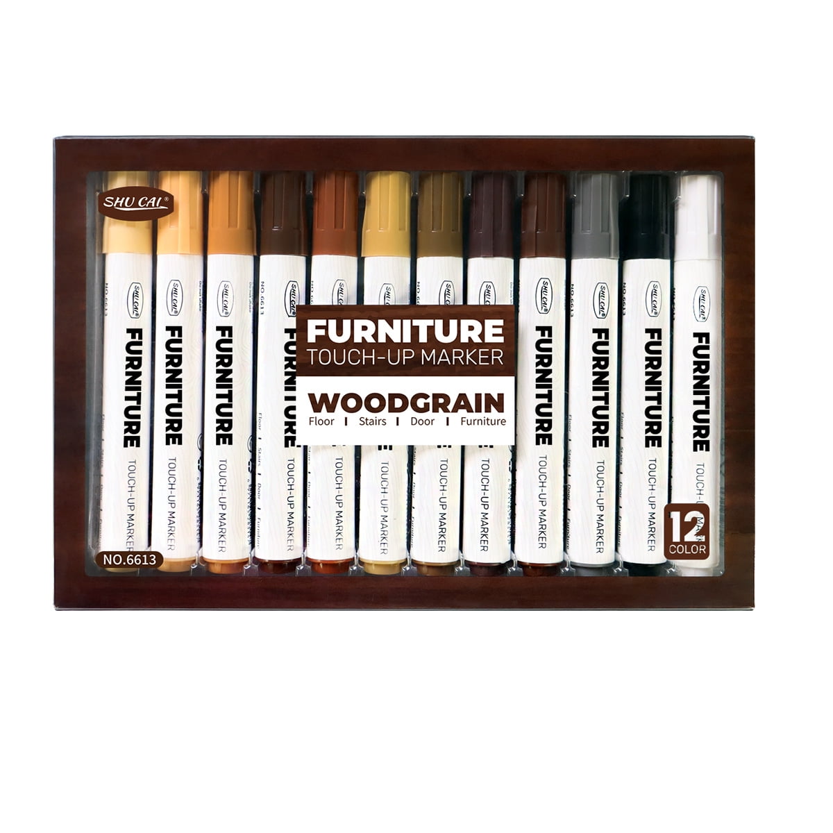 12-Color Wood Furniture Touch-Up Marker Set, Repair Scratches, White ...