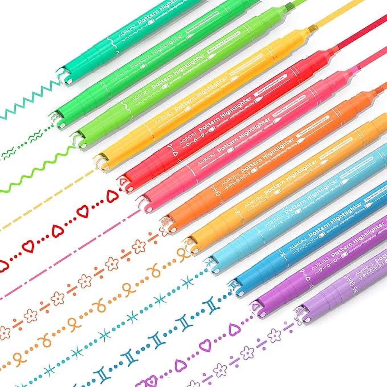 12 Colored Curve Highlighter Pen Set, 10 Different Shapes Dual Tip ...
