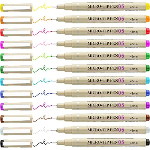 [12 Colors] 05 Micro, Fineliner Pen Set Ink, Fine Point Pen,Multi-liner ...