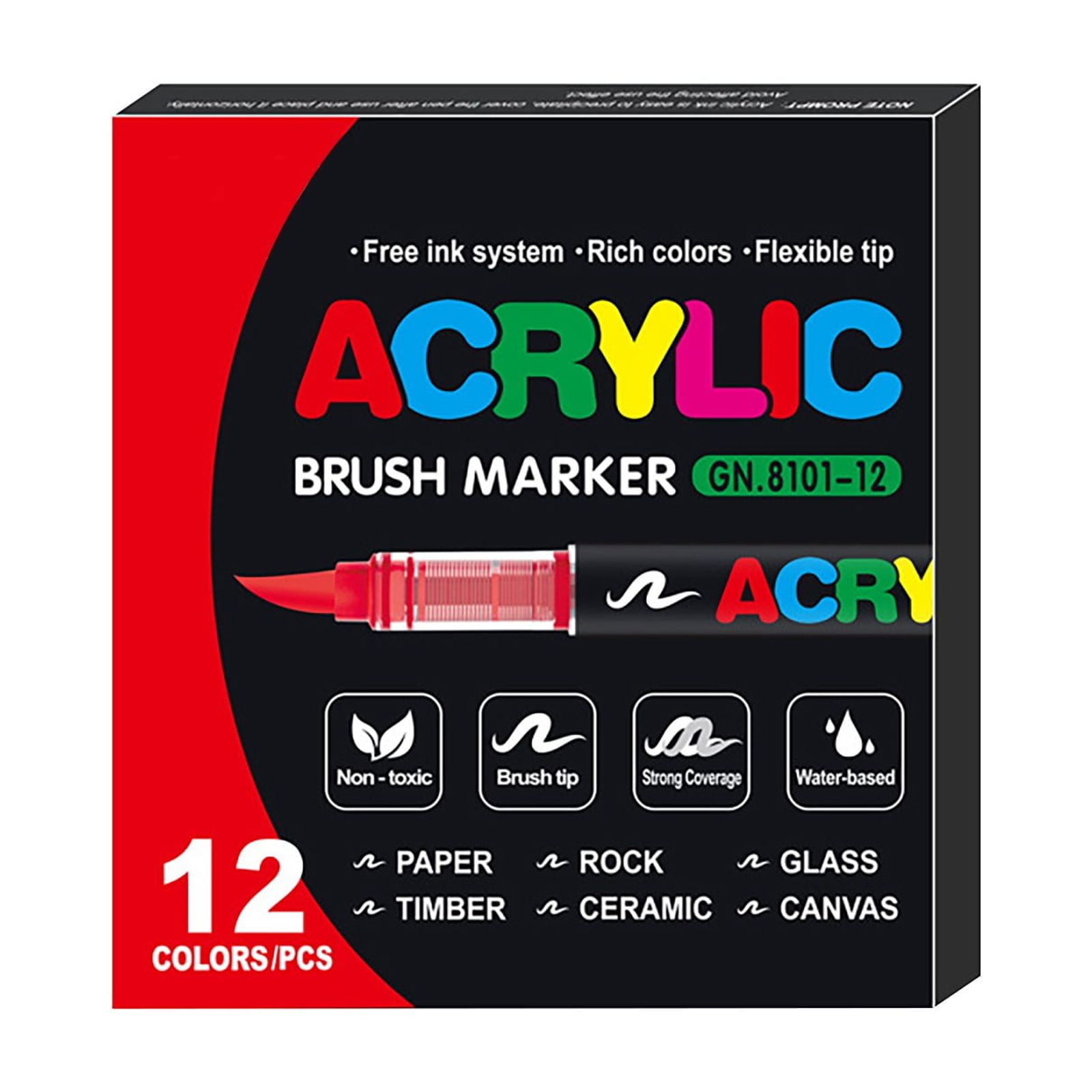 12 Colors Acrylic Paint Pens, Dual Tip with Brush Tip and Fine Tip ...