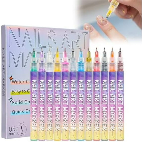 12 Colors Art Pens Set, 2025 Art Markers for Gel Nails DIY Art Marker ...