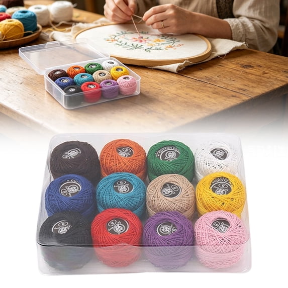 12 Colors Cotton Crochet Thread Assorted Color Embroidery Sewing Thread ...