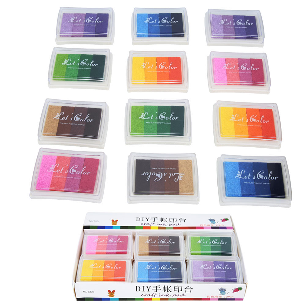 12 Colors Craft Ink Pad Stamps Partner 4-Color Gradient DIY Stamp Pad ...