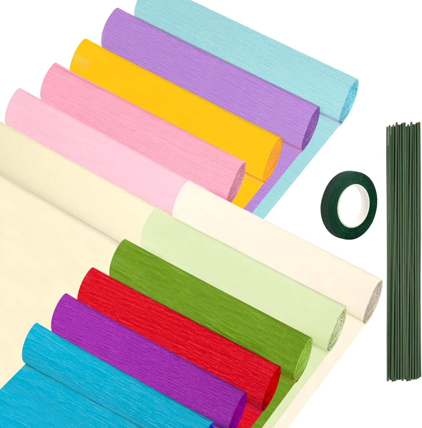 12 Colors Crepe Paper Rolls, 10 x 98Inch Wide Crepe Paper Sheets with ...