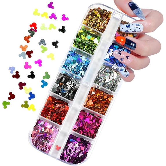 12 Colors Cute Nail Glitter Sequins Nail Art Supplies 3D Holographic ...