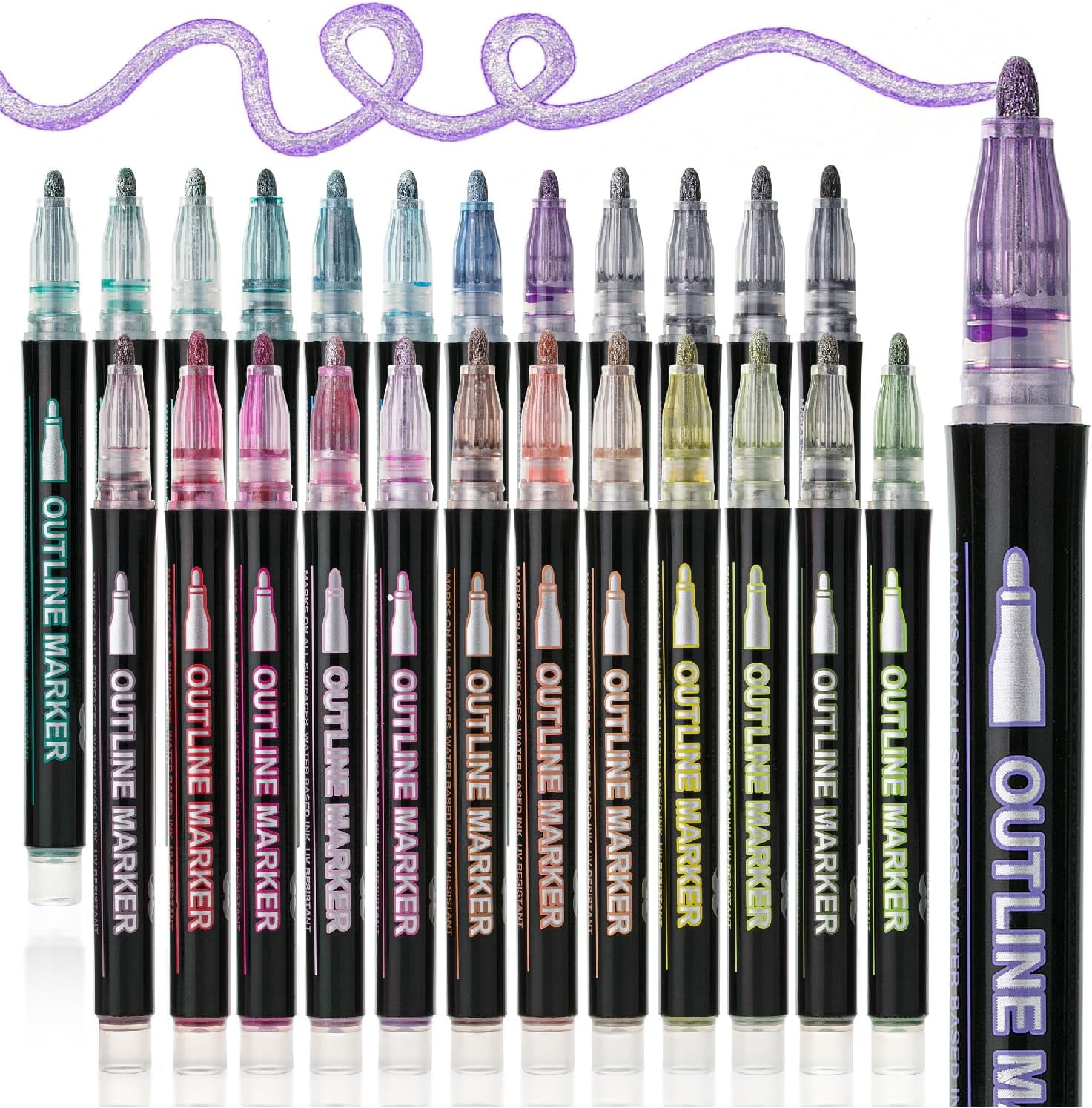 12 Colors Double Line Self-Outline Metallic Markers – Craft Outline ...