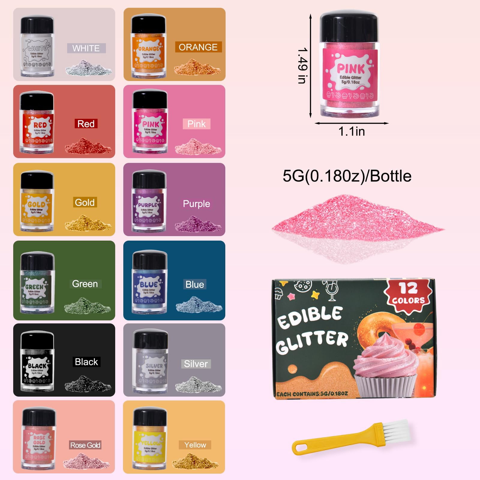 12 Colors Edible TWE5 Glitter Set for Cocktails - Luster Edible, Food ...