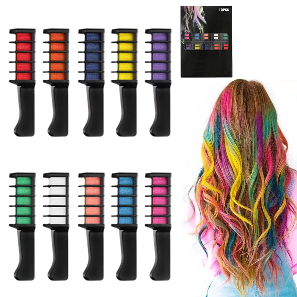 12 Colors Festive Fun Hair Chalk Combs, 2026 New Temporary Glitter Hair ...