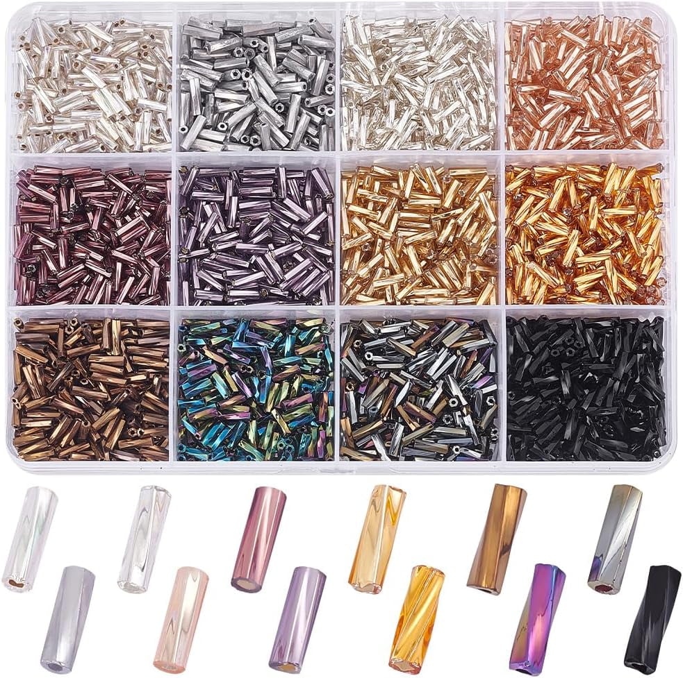 12 Colors Glass Twist Bugle Beads Silver Lined Round Hole Mixed Color ...
