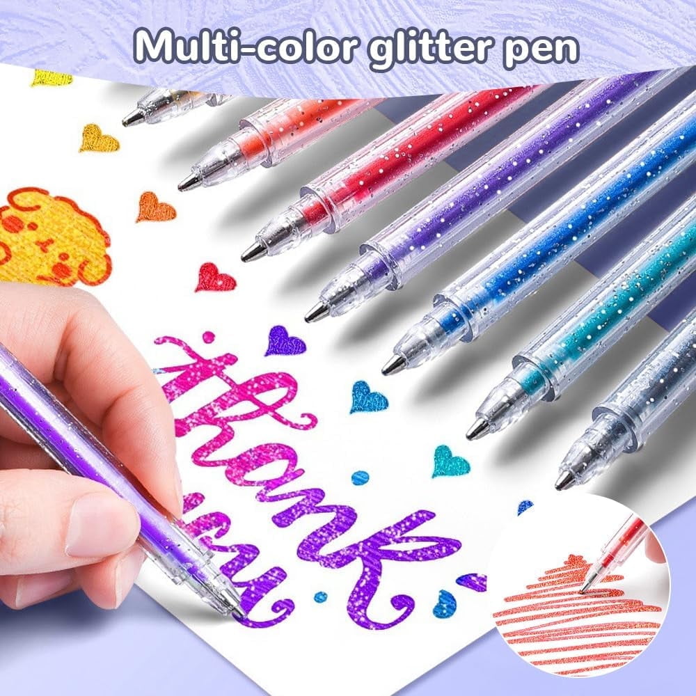 12 Colors Glitter Gel Pens Set, 1.0mm Bold Point Sparkle Ink Markers ...