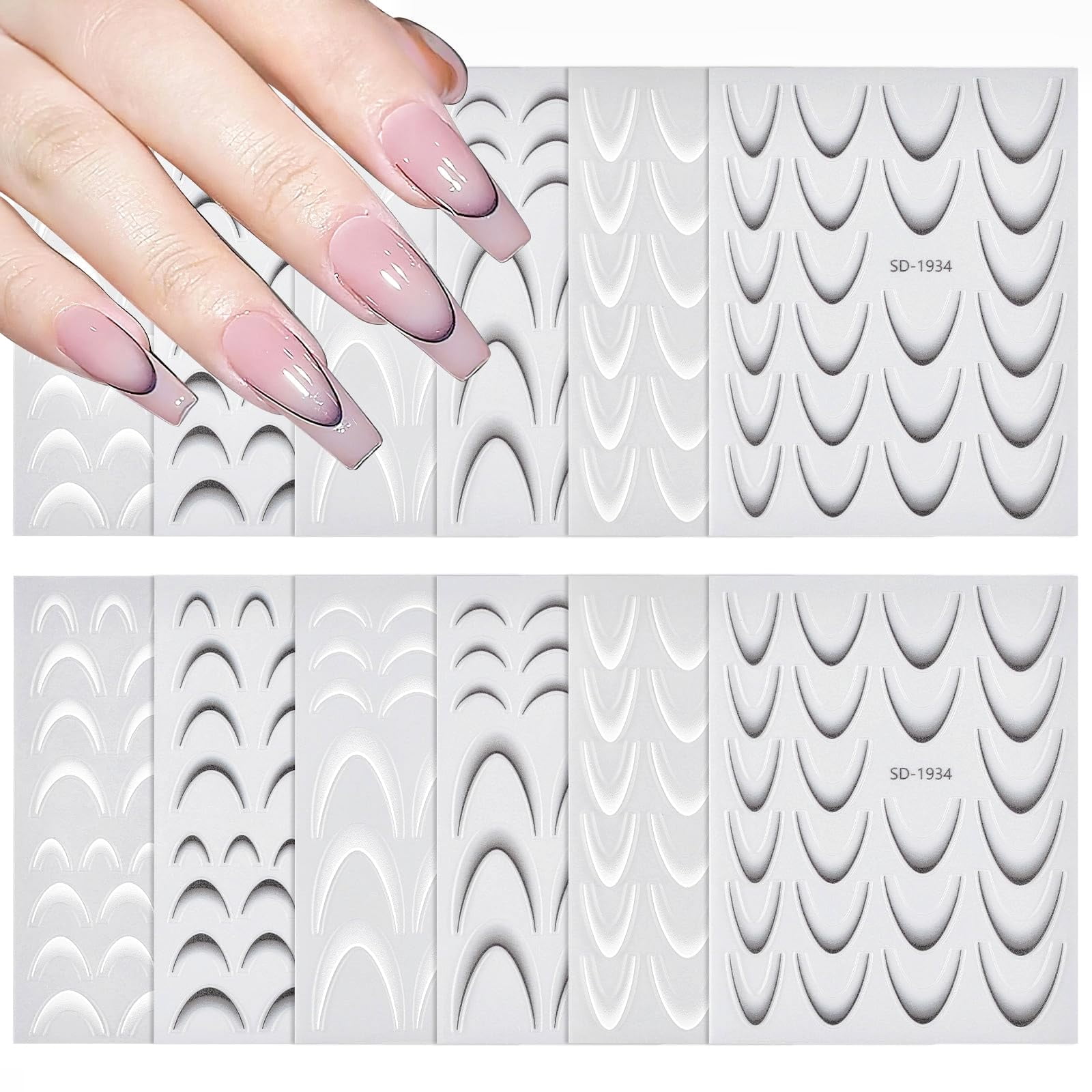 12 Colors Gradient French Tip Nail Stickers, 3D Self-Adhesive Nails ...